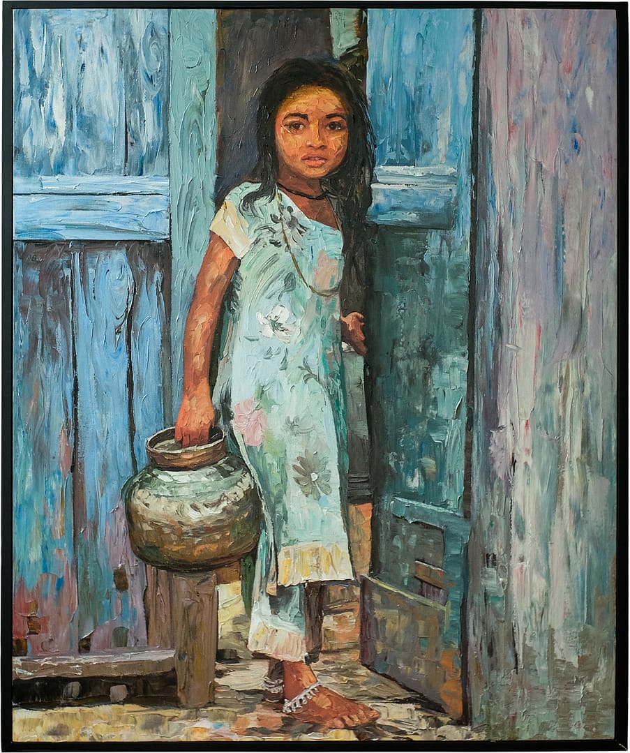 Indian Girl and Pitcher Painting - Maidagallery